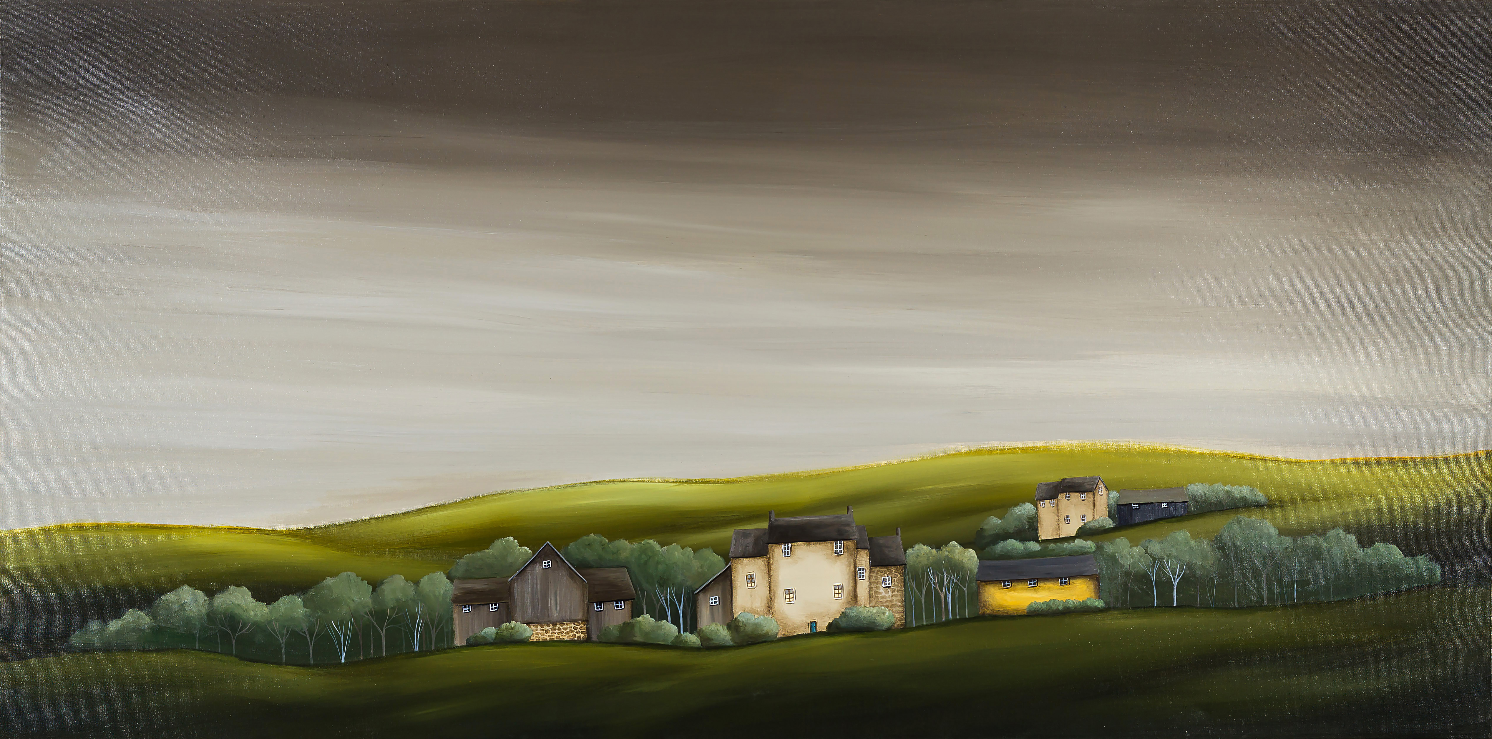 Evening At The Farm 30 x 60 Acrylic on Canvas | Sybil Frank Gallery
